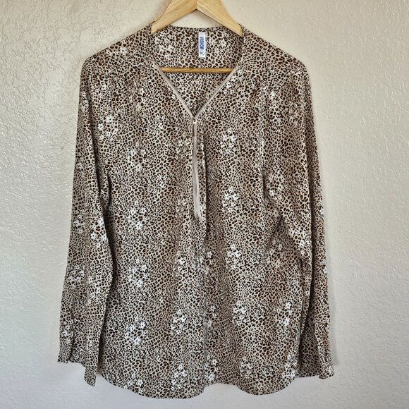 Viishow | Tops | Viishow Leopard Print Long Sleeve Vneck Blouse Zipper Xl Aesthetic Bohemian ...